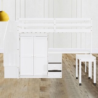 Space-Saving Twin Size Loft Platform Bed with Stairs, Bookshelf ...