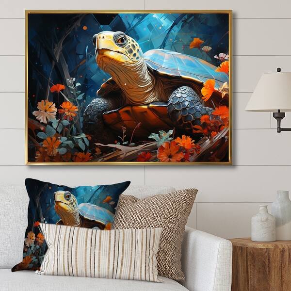 Designart "Turtles Journey Floral Collage" Animals Turtle Framed Wall ...