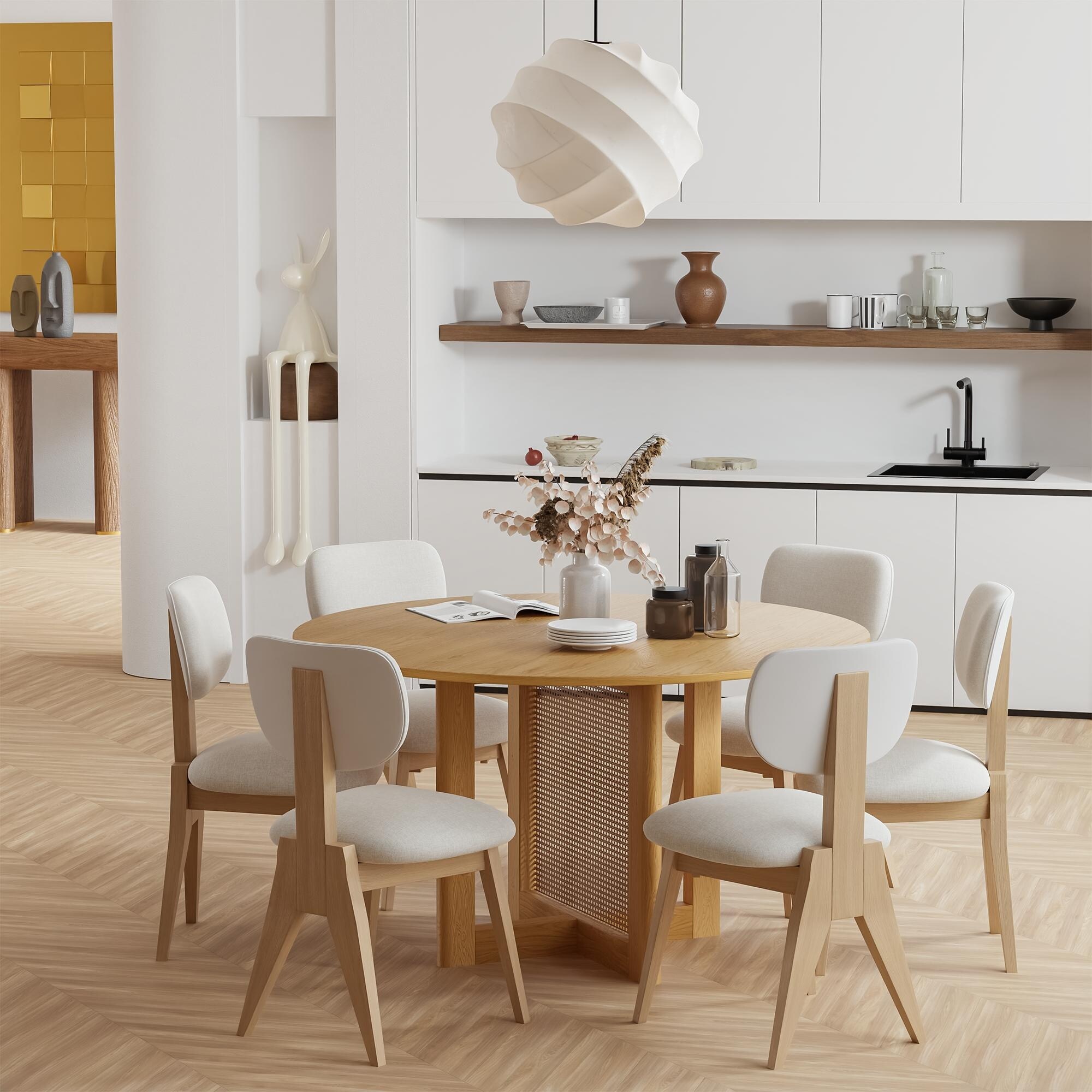 Solid Wood 52 Round Dining Table for 6 People Nordic style 52 30