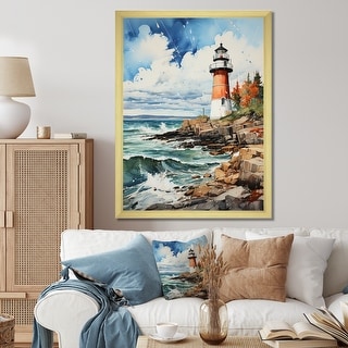 Designart "Canadian Lighthouses Guiding Light II" Lighthouses Framed ...