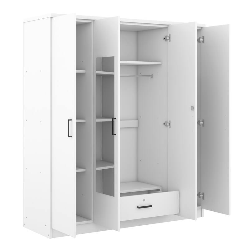 Large Capacity Wardrobe Freestanding High Wardrobe 4-Door Mirror ...