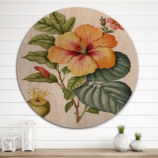 Designart "Blossiming Yellow Retro Hibiscus II" Floral Hibiscus Wood ...