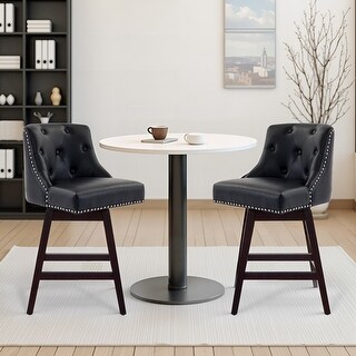 2-Piece 360° Swivel Bar Stools - Trapezoid Base, PU Cushion & Backrest ...