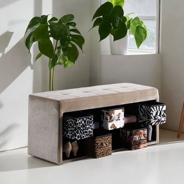 18.75" Light Brown Cadi Velour Finish Tufted Multi-Purpose Entryway ...