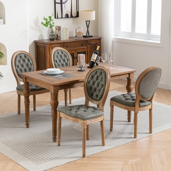 Mid century Modern Dining Chairs Set of 4 PU Leather High end Tufted Dining Room Chair with Nailhead Trim Solid Wood Legs On Sale Bed Bath Beyond 39830841