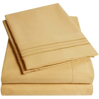 4 PC Gold Sheet Set 2000 Embroidery Soft Cozy 12" Deep Pocket - Bed ...