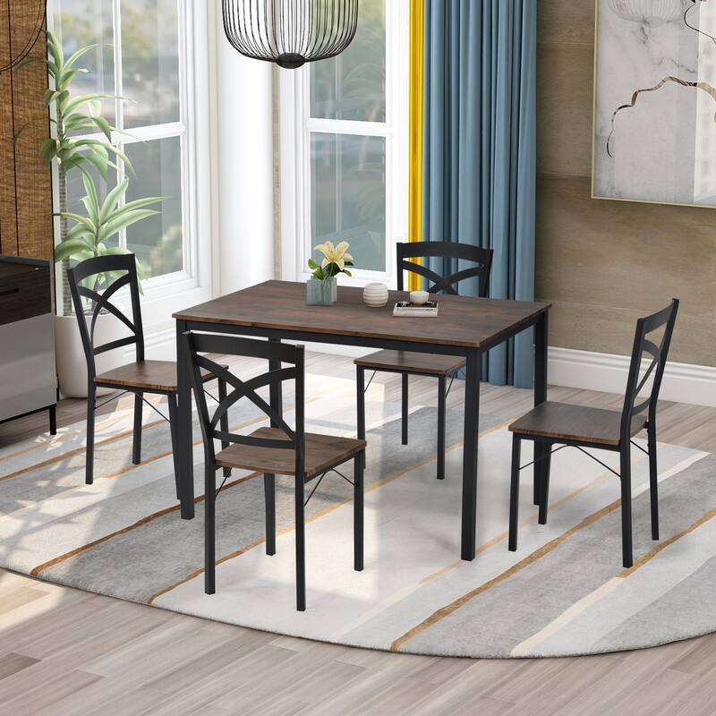 5-Piece Industrial Wooden Dining Set with Metal Frame and 4 Ergonomic ...