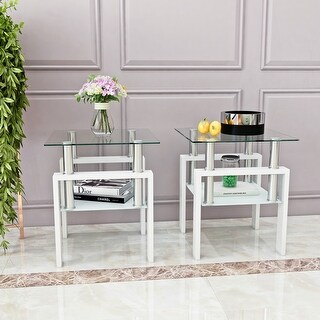 Modern Tempered Glass Tea Tables Stylish Set of 2 for Living Room Decor ...
