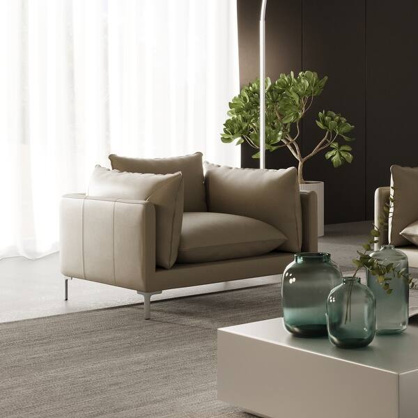 Divani Casa Harvest Modern Taupe Full Leather Chair - Bed Bath & Beyond ...