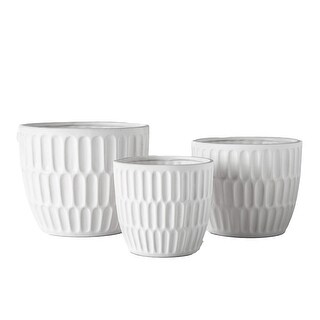 Toby 3 Piece Round Ceramic Pots, Pressed Debossed Oval Design, Matte ...