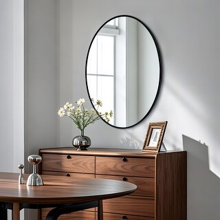 Modern Vertical Black Aluminum Frame Oval Mirror Wall Hanging Vanity ...