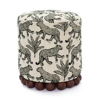 Dex Leopard Pattern Jacquard Upholstered Round Ottoman - Bed Bath ...