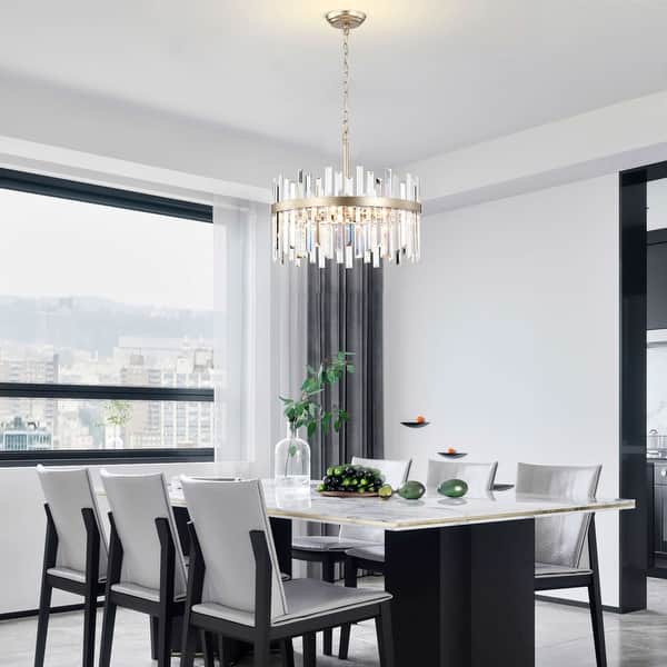 Casandra Brushed Champagne Silver 5-light Drum Crystal Chandelier - On ...