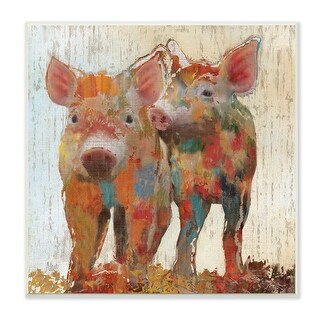 Stupell Rustic Farm Pigs Abstract Contemporary Patchwork Pattern Wood ...
