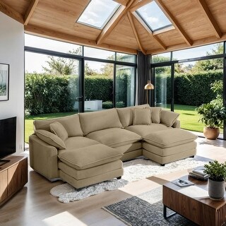 Artsy Sectional Modular Deep 3-Seater Sofa with 2 Ottomans, Corduroy ...