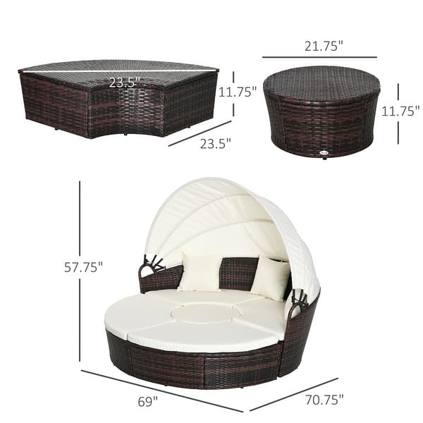 Outsunny 4-piece Cushioned Outdoor Rattan Wicker Round Sunbed or ...