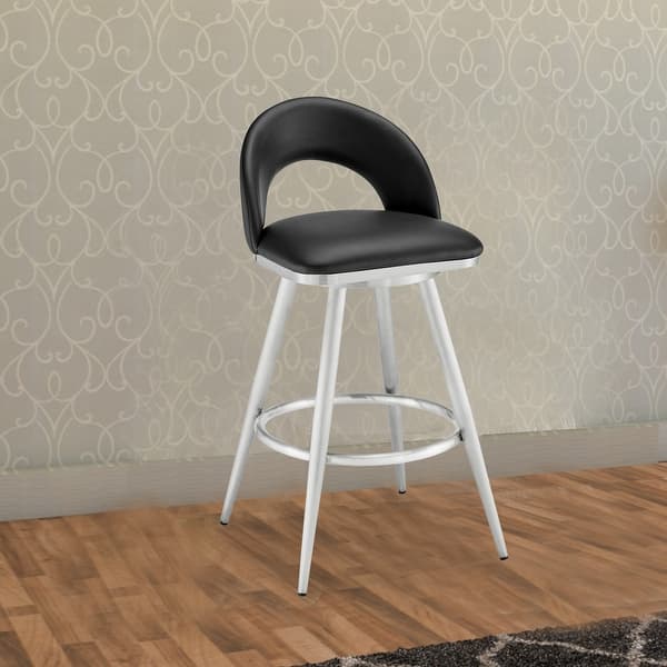 Teco 30 Inch Swivel Bar Stool, Open Curved Back, Steel, Black Faux ...