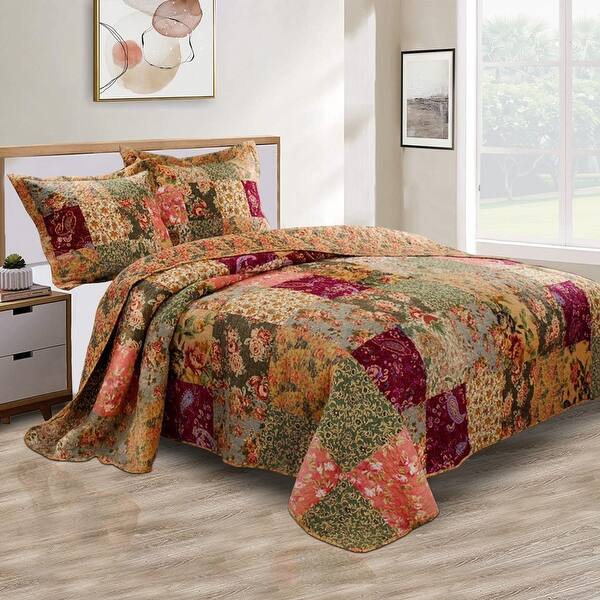 Kamet 2 Piece Fabric Twin Size Quilt Set with Floral Prints, Multicolor ...