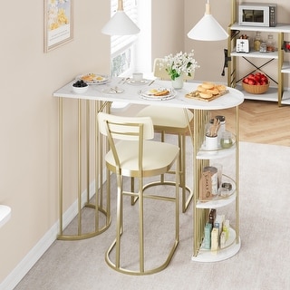 Lasyn 3 Piece Bar Table and Chairs Set with 3 Storage Shelf for Dining ...