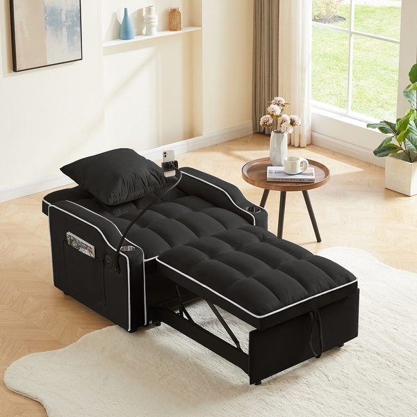 3 in 1 Convertible Single Sofa Chair Bed Pull Out Sleeper Chair with Adjustable Backrest Chaise Lounge with Phone Holder USB On Sale Bed Bath Beyond 40287128
