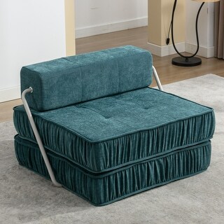 Green Chenille Modular Convertible Floor Sofa Bed with Removable Back ...