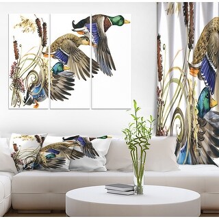 Designart "Three Flying Ducks in Colored" Farmhouse Animal Print on ...