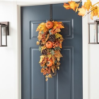 Glitzhome 25"H Fall Pumpkin Lotus Leaf Swag for Thanksgiving Door Decor ...