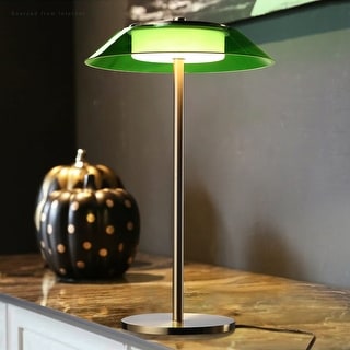 Green Glass LED Table Banker's Lamp, Desk Lamp with Vintage Brass Body ...