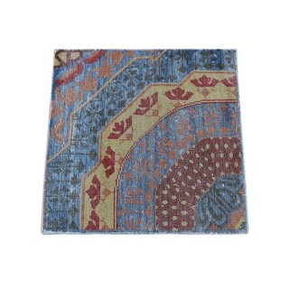 Shahbanu Rugs Denim Blue Zero Pile Mamluk Wool Shaved Low Hand Knotted ...