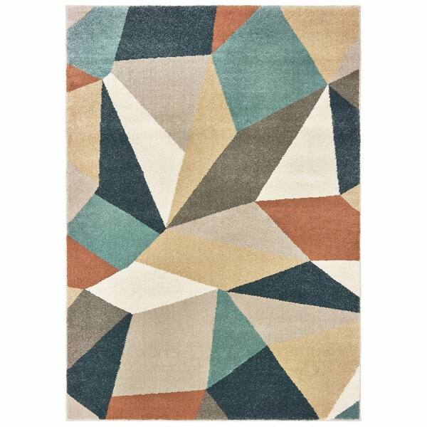 5' x 7' Blue Green Beige Retro Wedge Indoor Indoor Area Rug - 3'6 ...