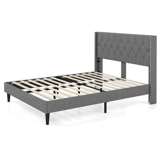 Full/Queen Size Upholstered Platform Bed Button Mattress Foundation ...