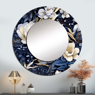 Designart "Deep Indigo Moonlit Flowers" Botanical Living Room Mirror ...