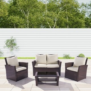 Modular Outdoor Patio Furniture Set, 4-Piece Garden Rattan Wicker Chair ...