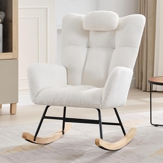 Nursery Rocking Chair Upholstered Padded Seat Rocking Chair with High ...