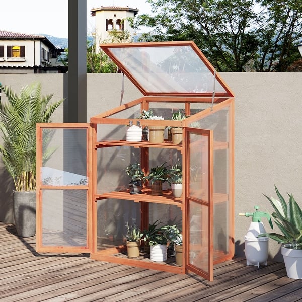 Outsunny Garden Planter Box Greenhouse with Real Fir Wood Construction ...