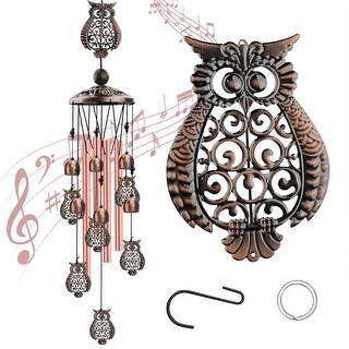 38" Large Owl Metal Wind Chimes with 4 Tubes and 6 Bells - Bed Bath ...