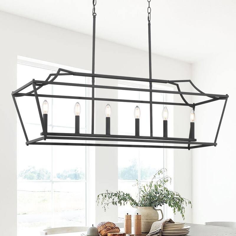 Acroma 6-light Modern/ Farmhouse Rectangle Chandelier Linear Pendant ...
