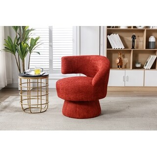 Swivel Cuddle Barrel Chairs Red Boucle Fabric Accent Chairs Round ...