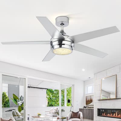 52 in. Indoor Integrated LED Chrome Ceiling Fans with Light and Remote ...