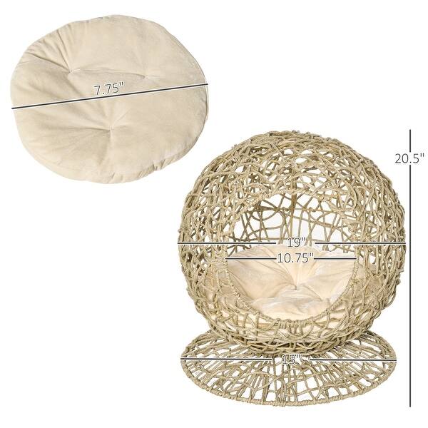 PawHut Wicker Cat Bed Elevated Rattan Kitten Basket Pet Den. House Cozy ...