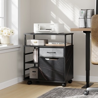 Black Marbled Mobile Office Storage Cabinet With Open Shelves And ...