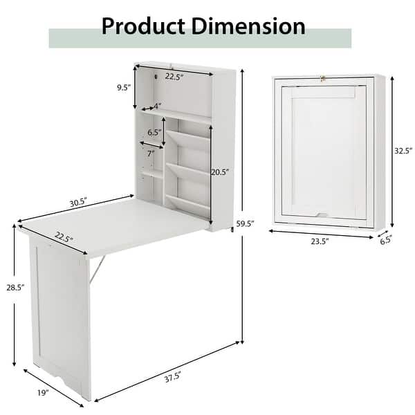 Gymax Wall Mounted Computer Convertible Desk Floating Desk w/ Storage ...