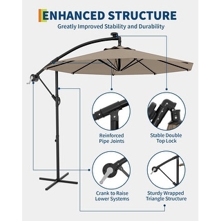 Coromose 10FT Hanging Cantilever Umbrella, 8 Ribs, 360 Rotating Base ...