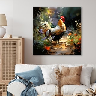 Designart "Vintage Rooster In Farm" Chicken Red Wall Decor - Modern ...