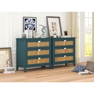 Grondin Transitional Boho Style 3-Drawer Dresser with Rattan Drawer ...