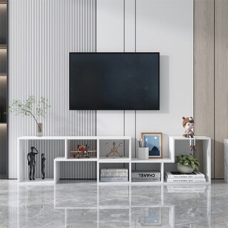 L-Shaped TV Stand Display Shelf Bookcase for Home with white finish ...
