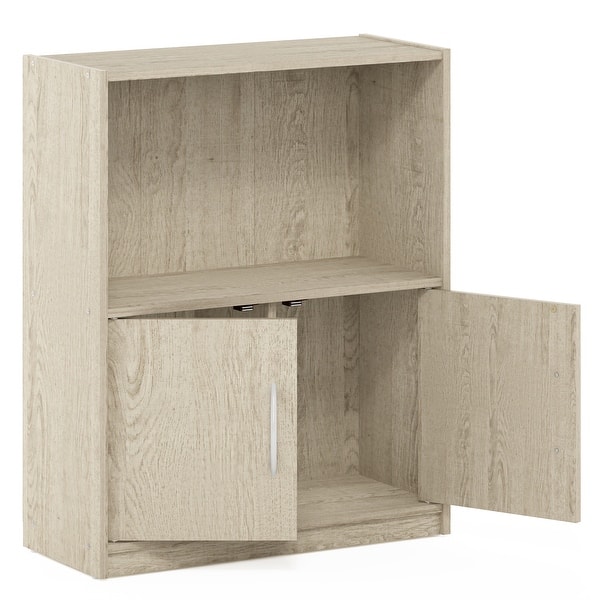 Furinno Gruen 2-Tier Open Shelf Bookcase with 2 Doors Storage Cabinet ...