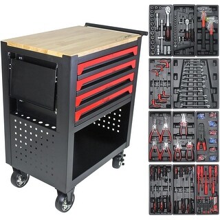 Rolling Tool Cart With Wheels Keys Lock 4-Drawers Storage Cabinet ...
