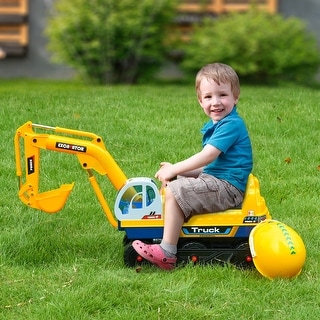 Qaba Kids Ride On Construction Excavator, Digger Scooper Tractor Toy 80 ...
