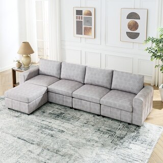 L-shaped Sectional Sofa w/ Ottoman & Removable Backrest Coveres, 4 ...